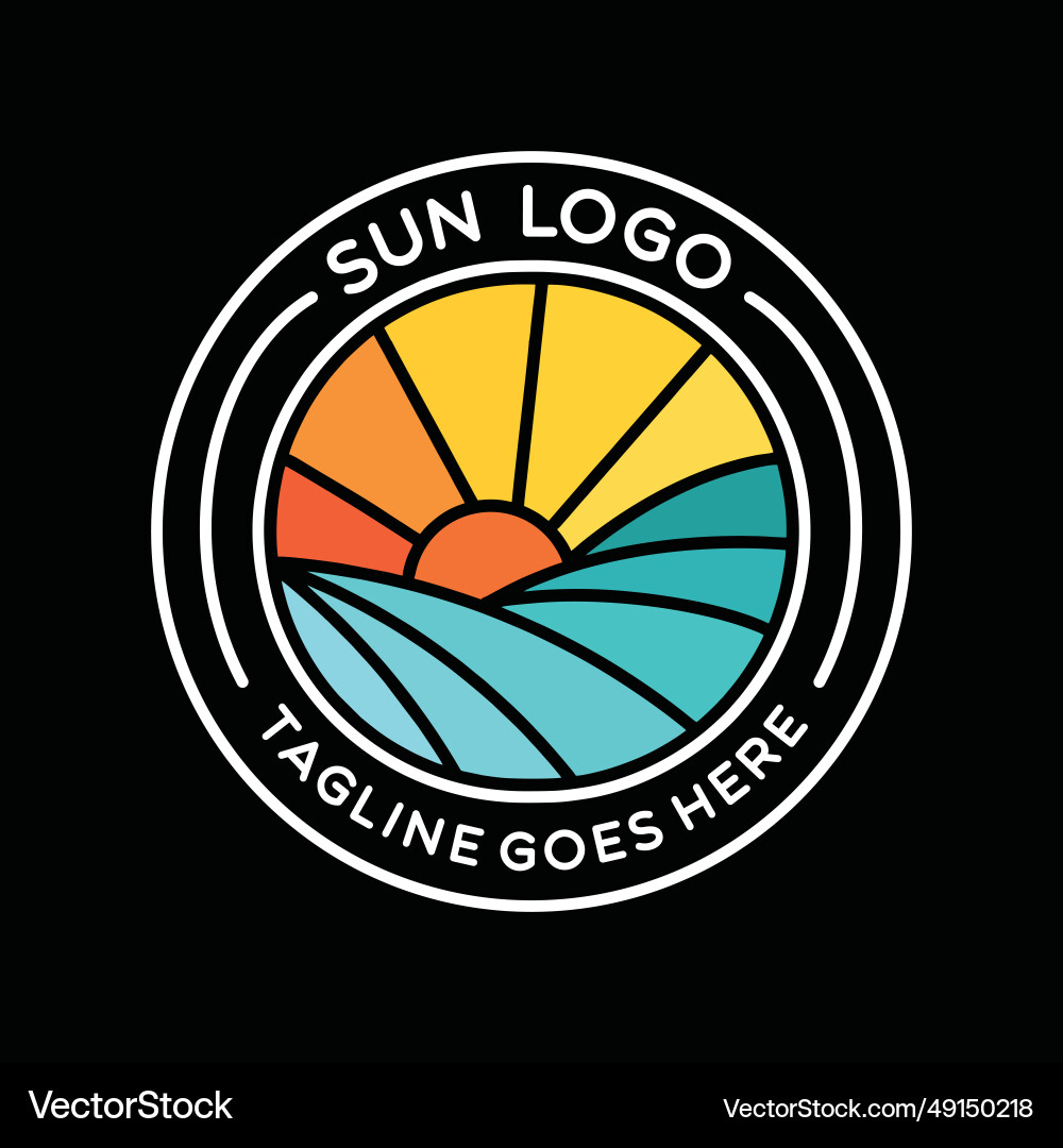 Colorful monoline sun logo graphic design retro Vector Image