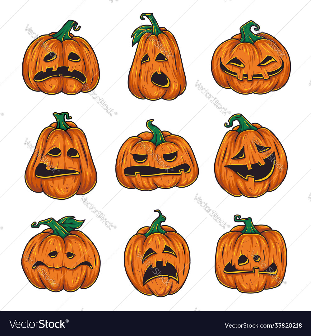 Halloween october pumpkin set with face emotion Vector Image