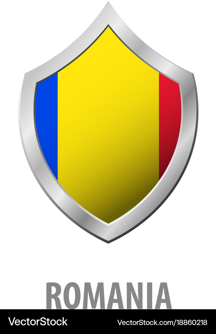 Romania flag on metal shiny shield Royalty Free Vector Image