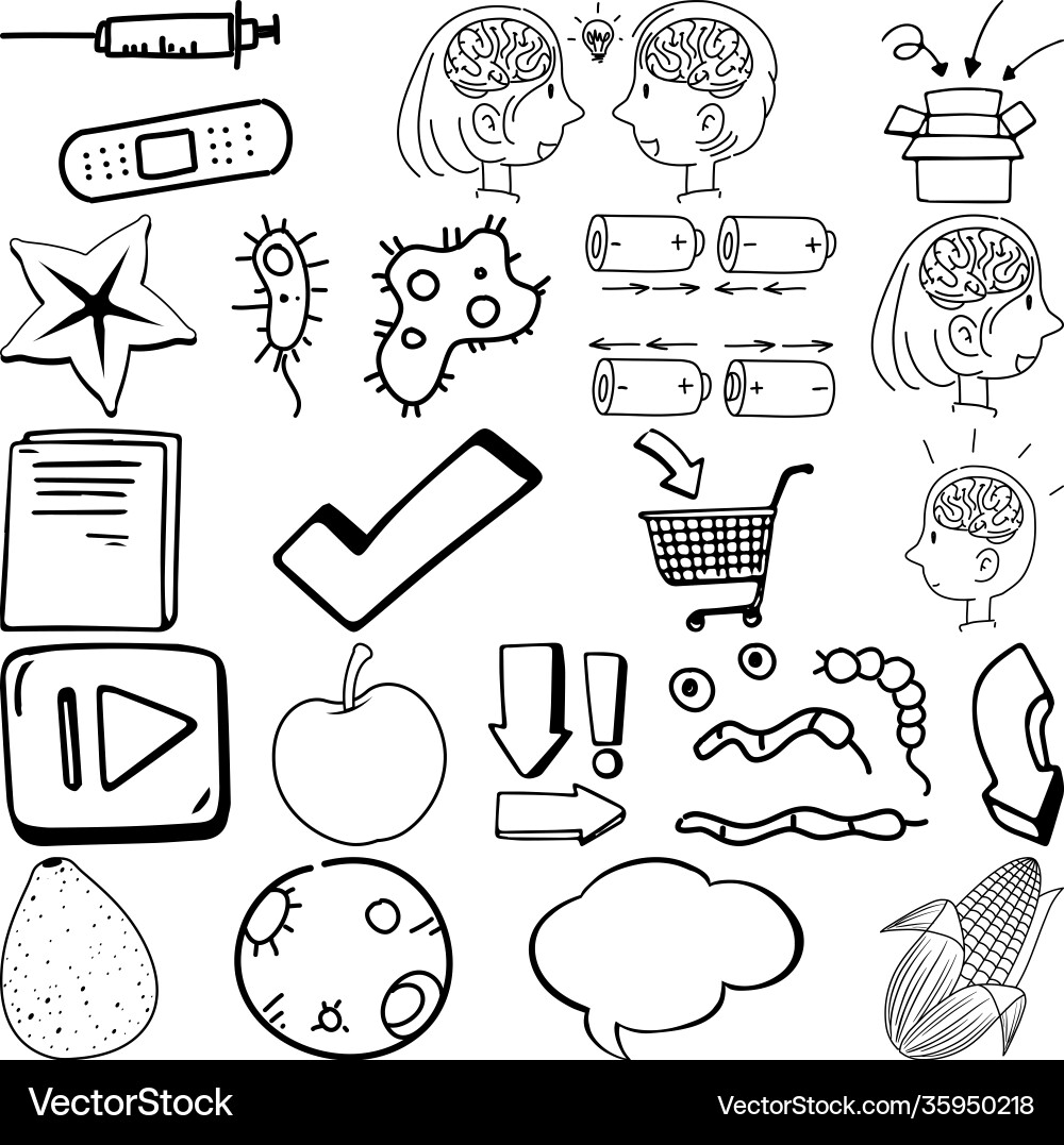 Set item and symbol hand drawn doodle Royalty Free Vector