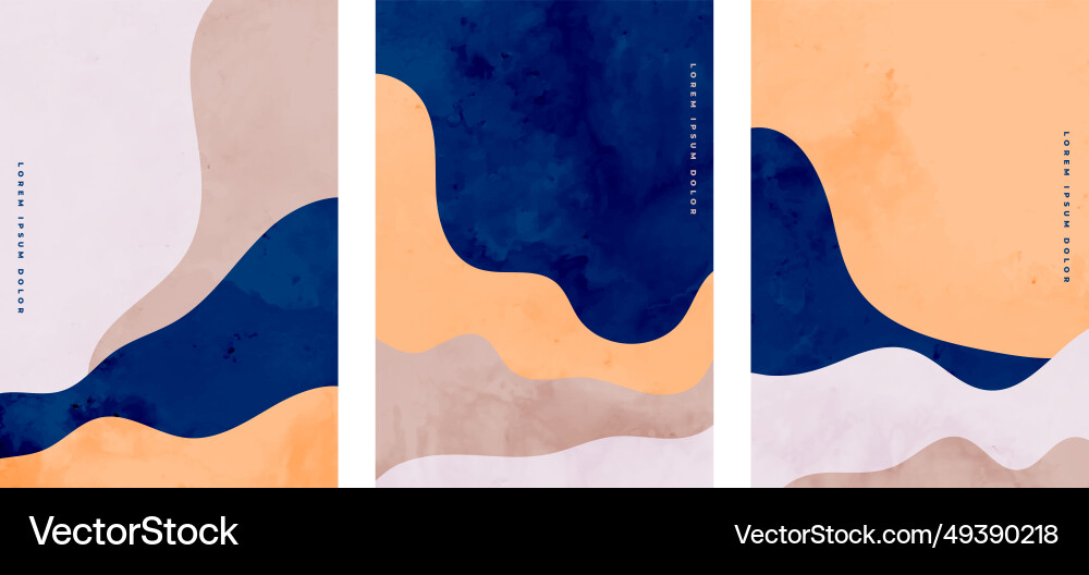 Three curvy watercolor posters in minimal style Vector Image
