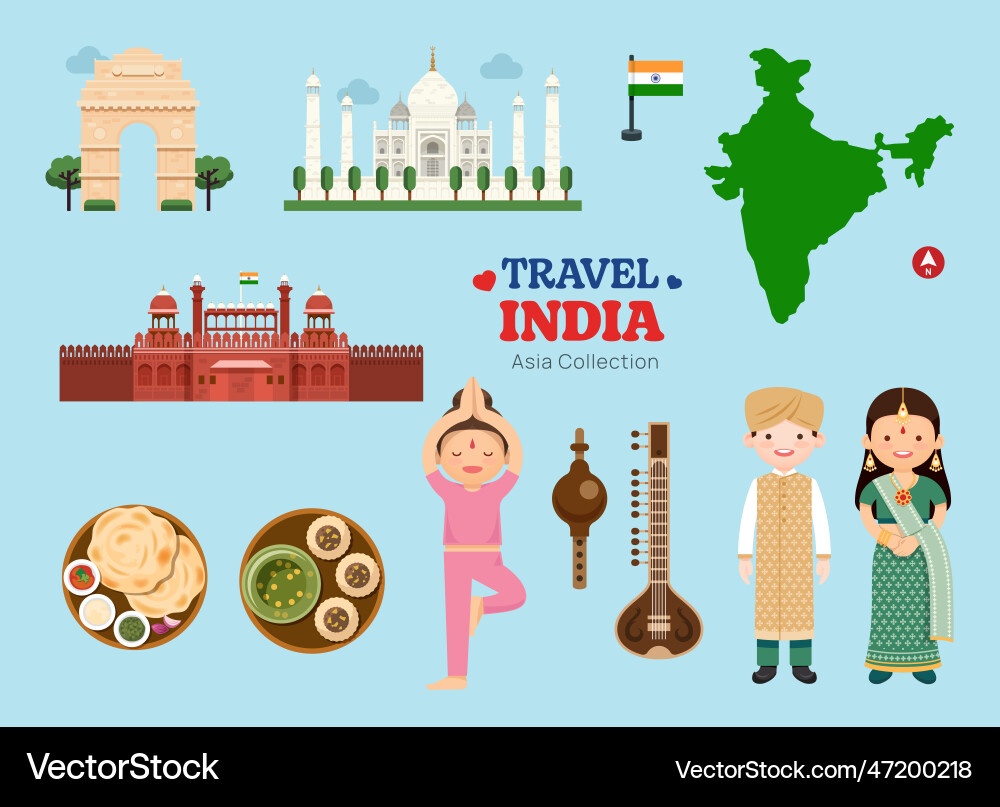 Travel india flat icons set indian element icon Vector Image