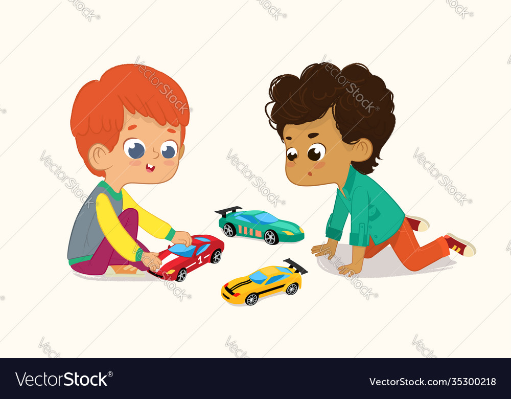 Two cute boys playing Royalty Free Vector Image Two cute boys playing Royalty Free Vector Image