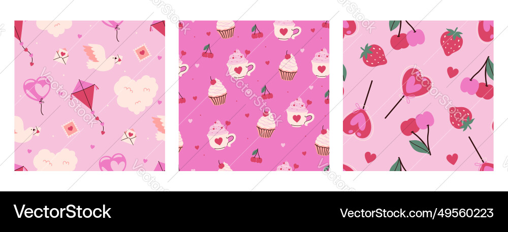 A set of seamless patterns with valentine s day Vector Image