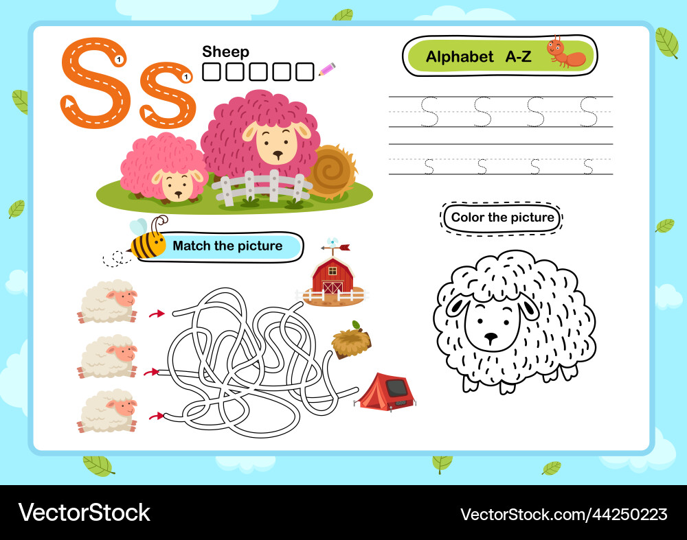 Alphabet letter s-sheep exercise with cartoon Vector Image