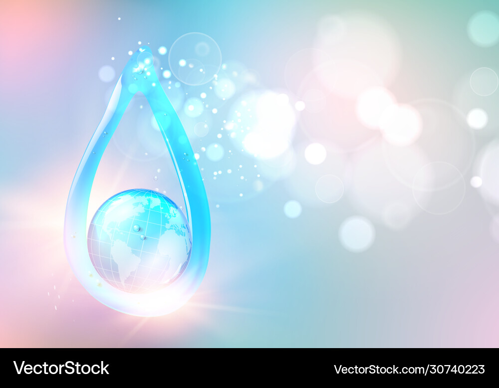 Blue liquid gel in form water drop with earth Vector Image