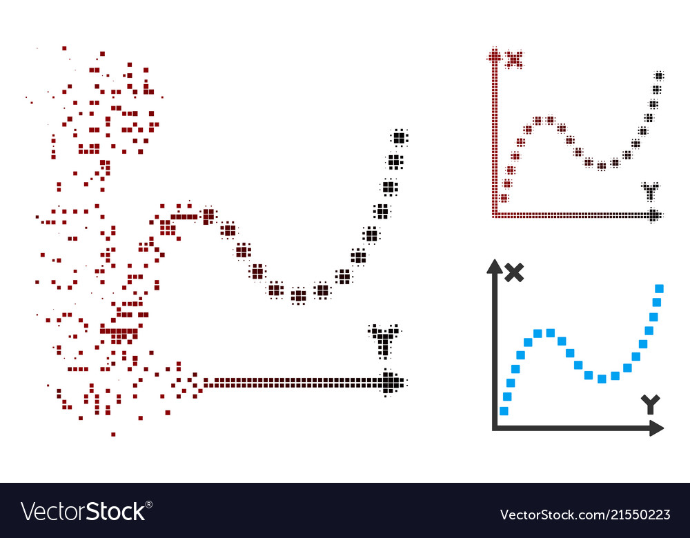Broken pixel halftone dotted plot icon Royalty Free Vector