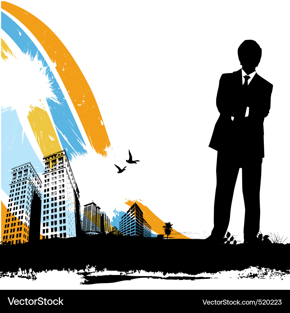 Business man with city Royalty Free Vector Image