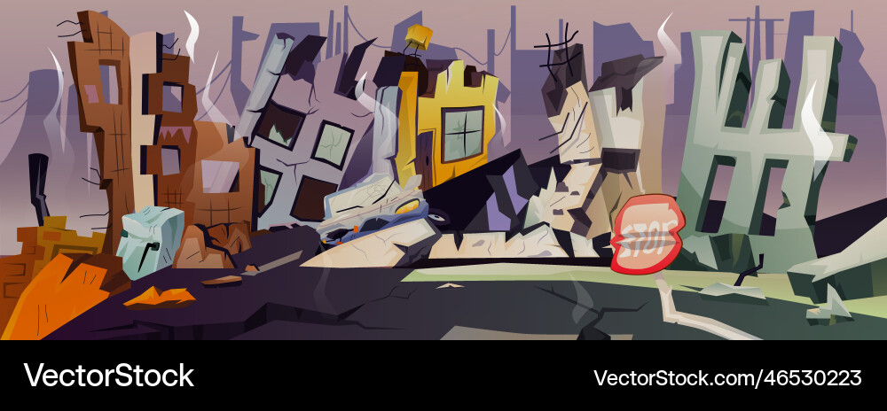 Destroyed buildings on city Royalty Free Vector Image