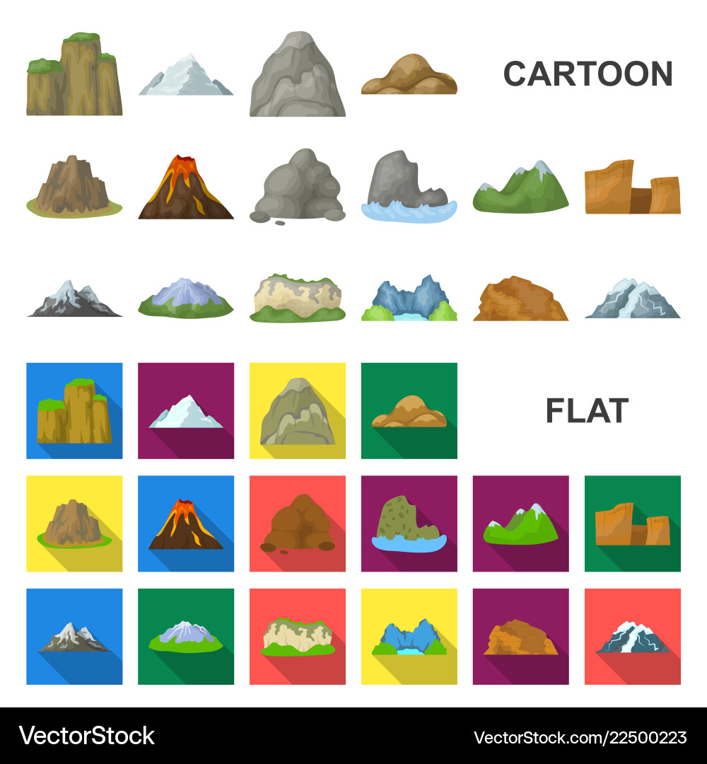 Different mountains cartoon icons in set Vector Image