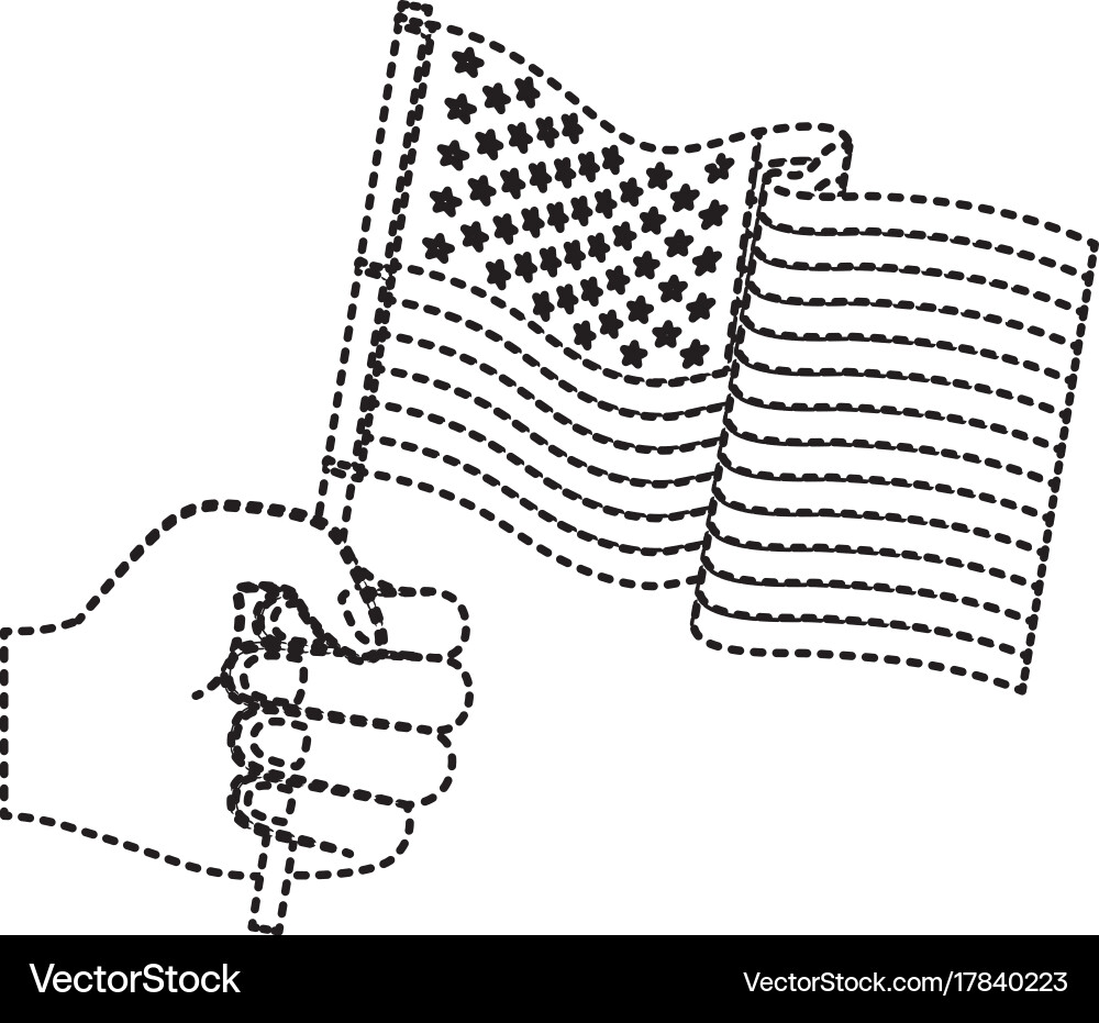 Hand holding waving flag monochrome dotted Vector Image
