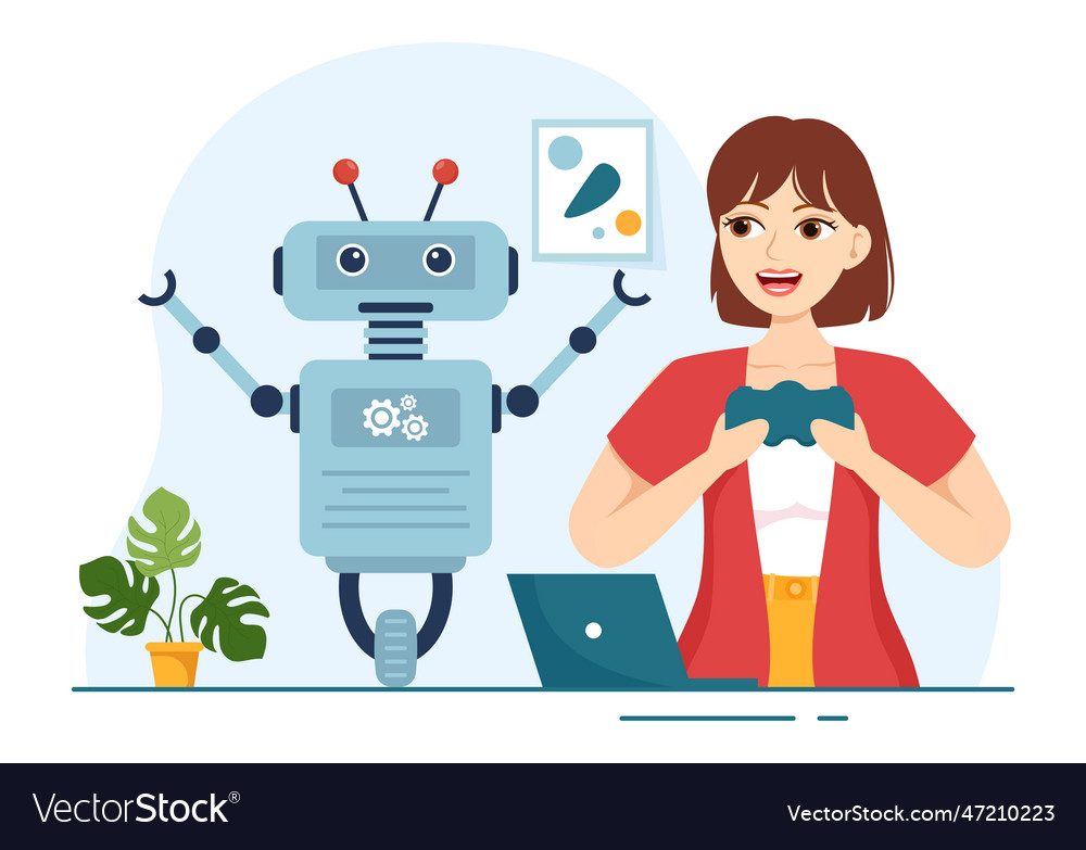 Robotics school with youth robotic project Vector Image