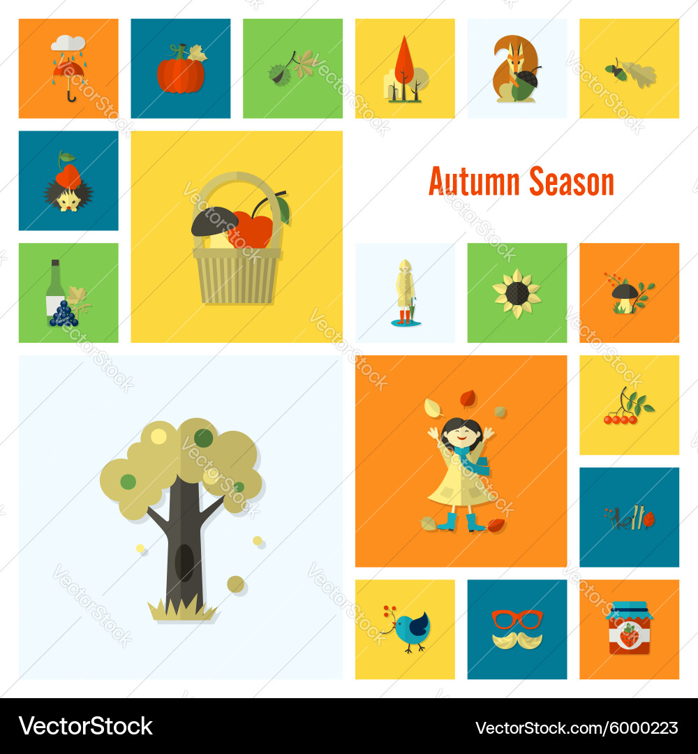 Set of flat autumn icons Royalty Free Vector Image