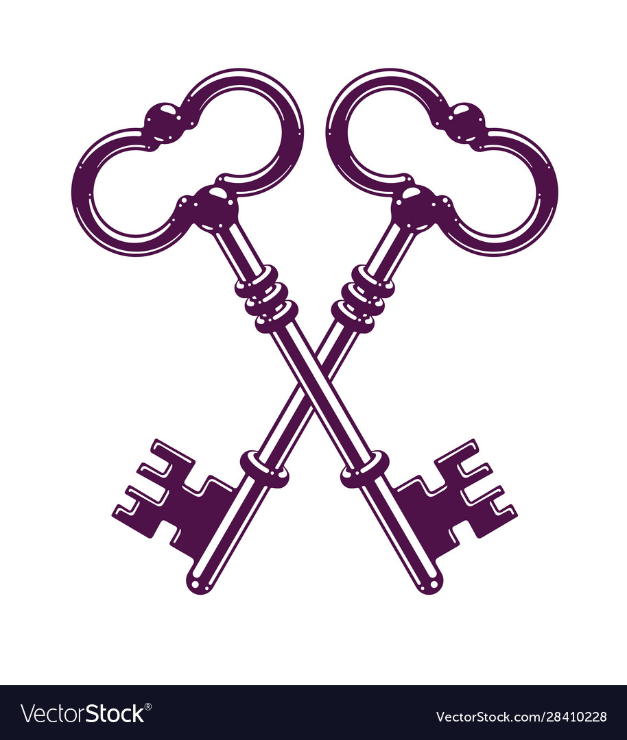 Crossed keys vintage antique turnkeys logo Vector Image