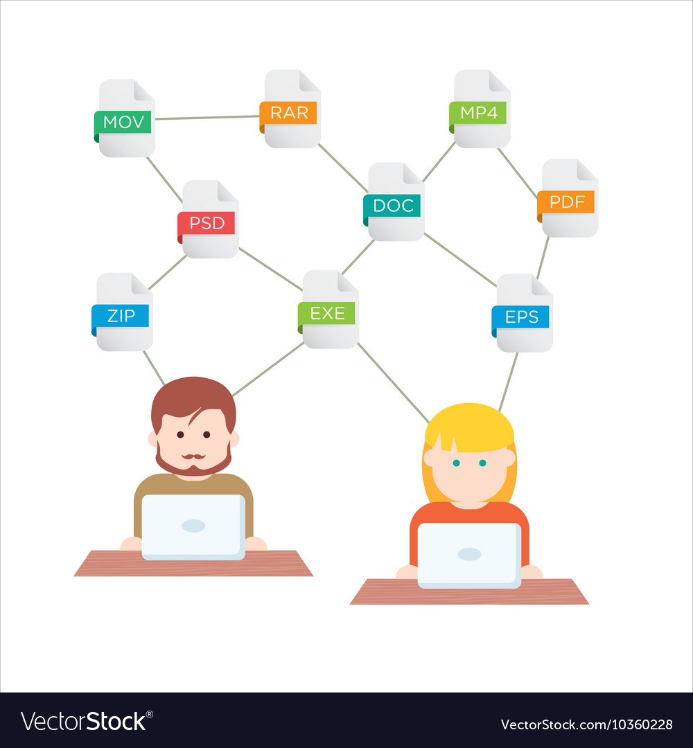 File extensions people with computers Royalty Free Vector