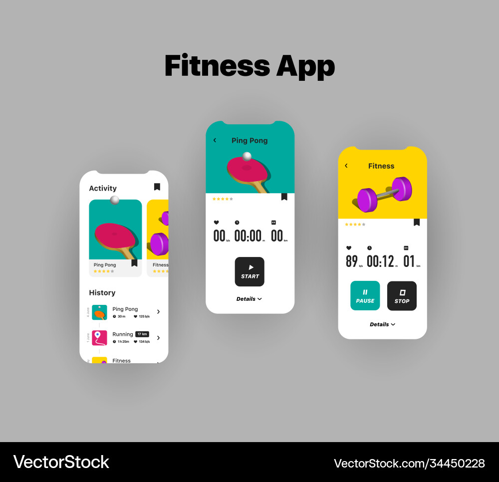 Generic and fictional user interface for fitness Vector Image