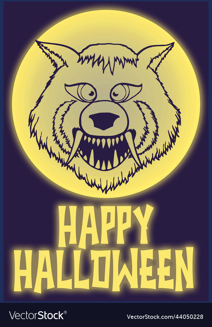 Happy halloween with werewolf face in front of moo