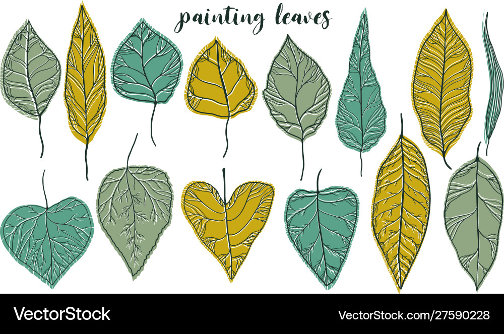 Leaves graphic set hand drawn design nature Vector Image