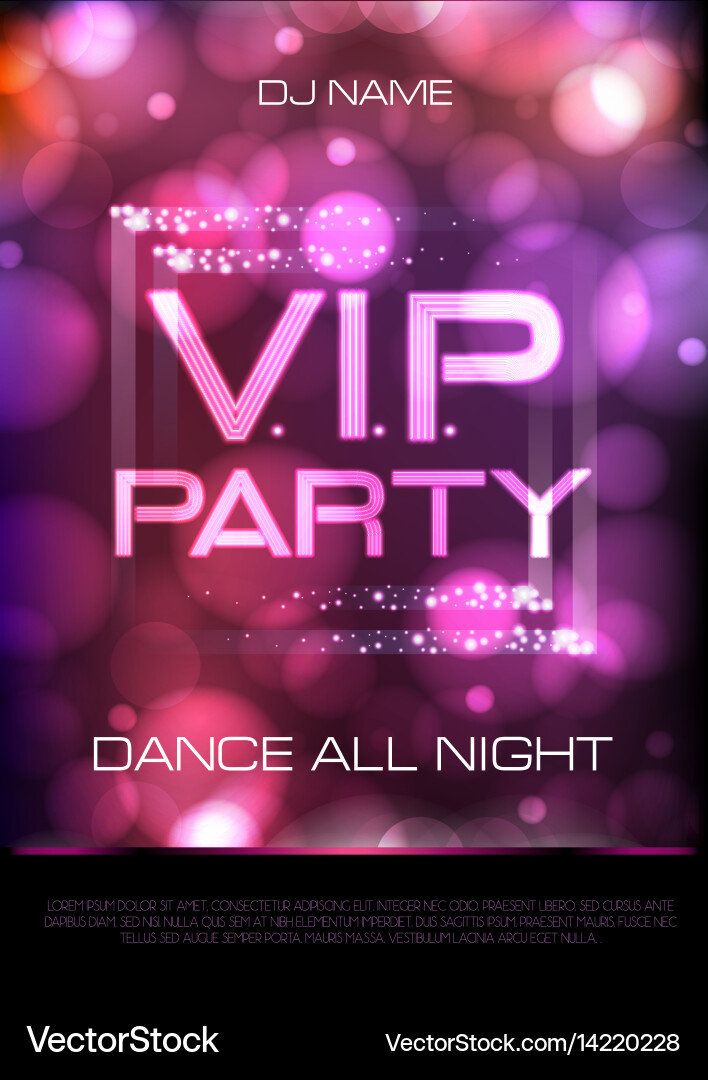 Neon sign vip party disco poster Royalty Free Vector Image