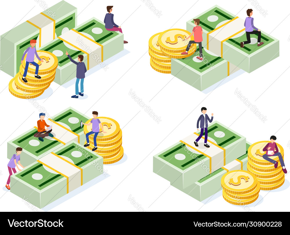 People with coins and currency Royalty Free Vector Image