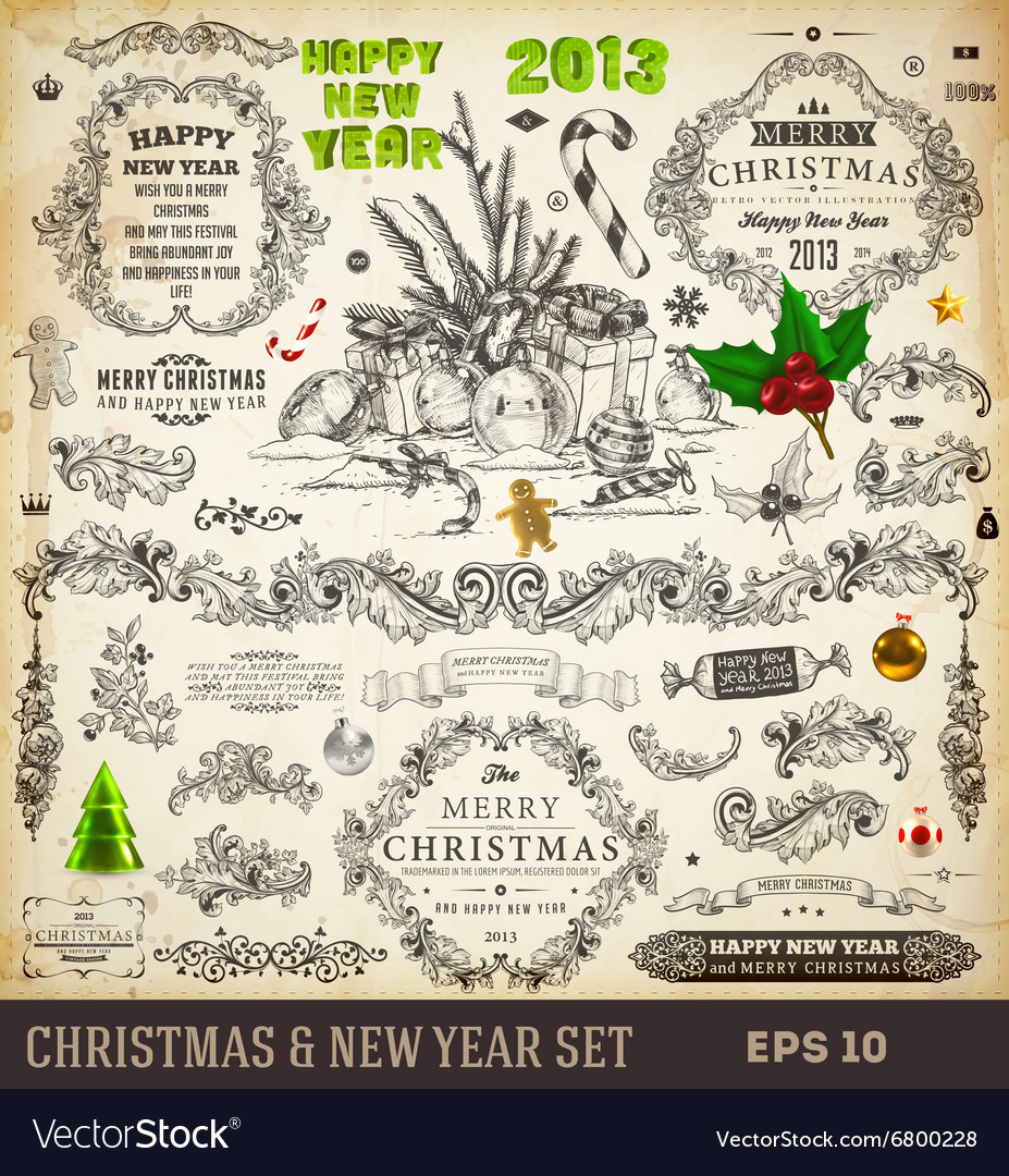 Retro christmas icon set Royalty Free Vector Image