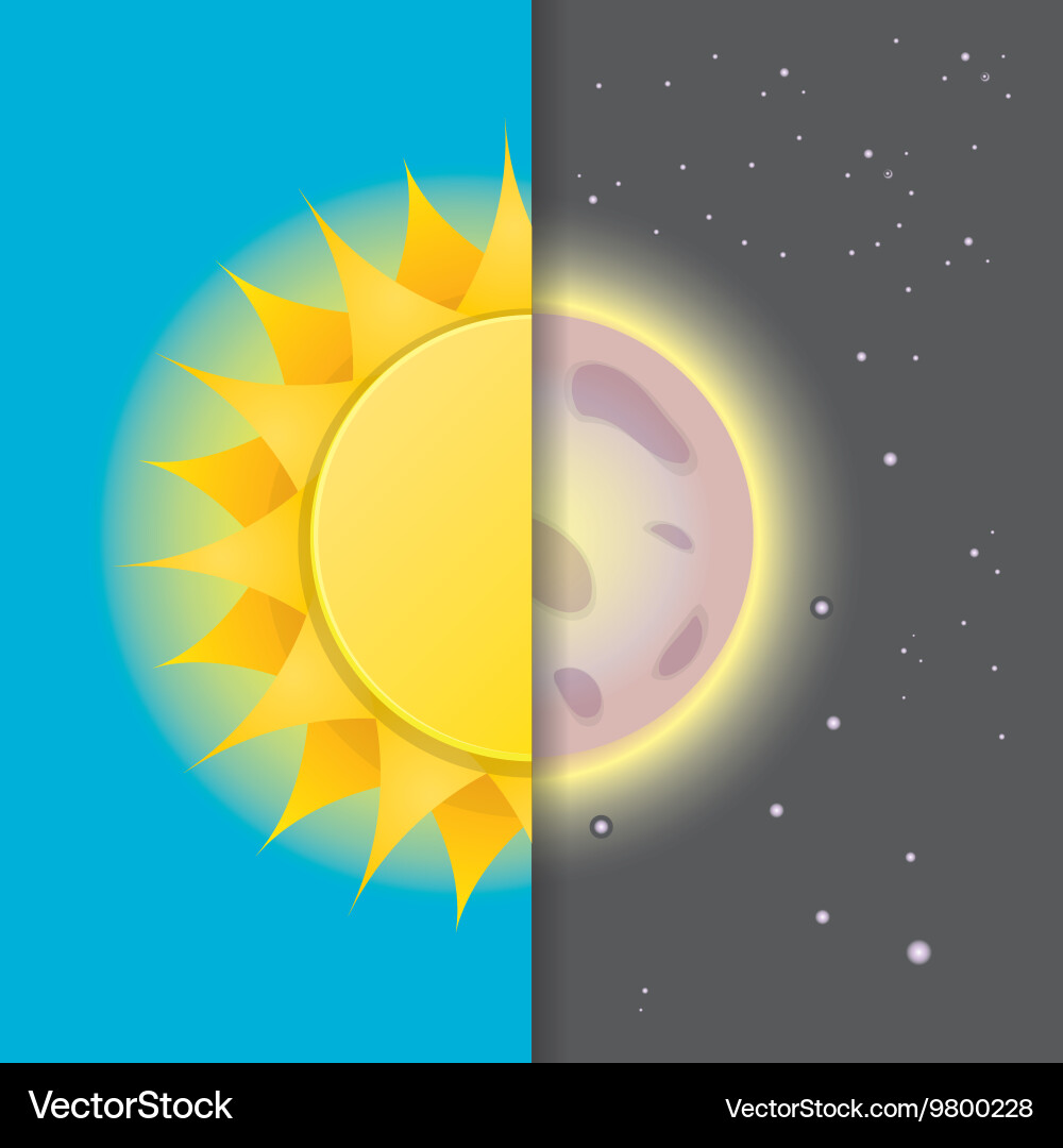 Sun and moon in sky day night Royalty Free Vector Image