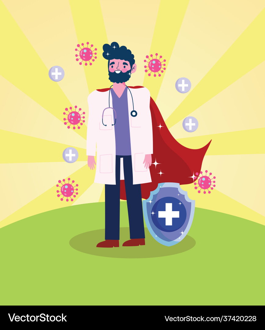 Superhero male doctor Royalty Free Vector Image