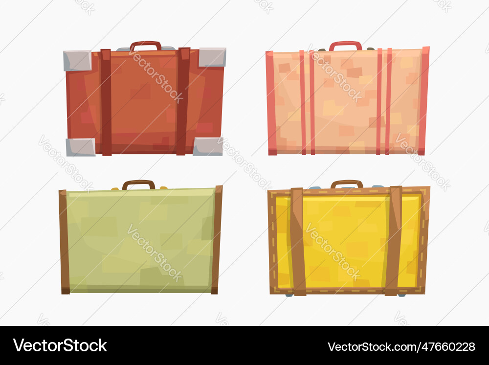 Vintage suitcases in set isolated on white Vector Image