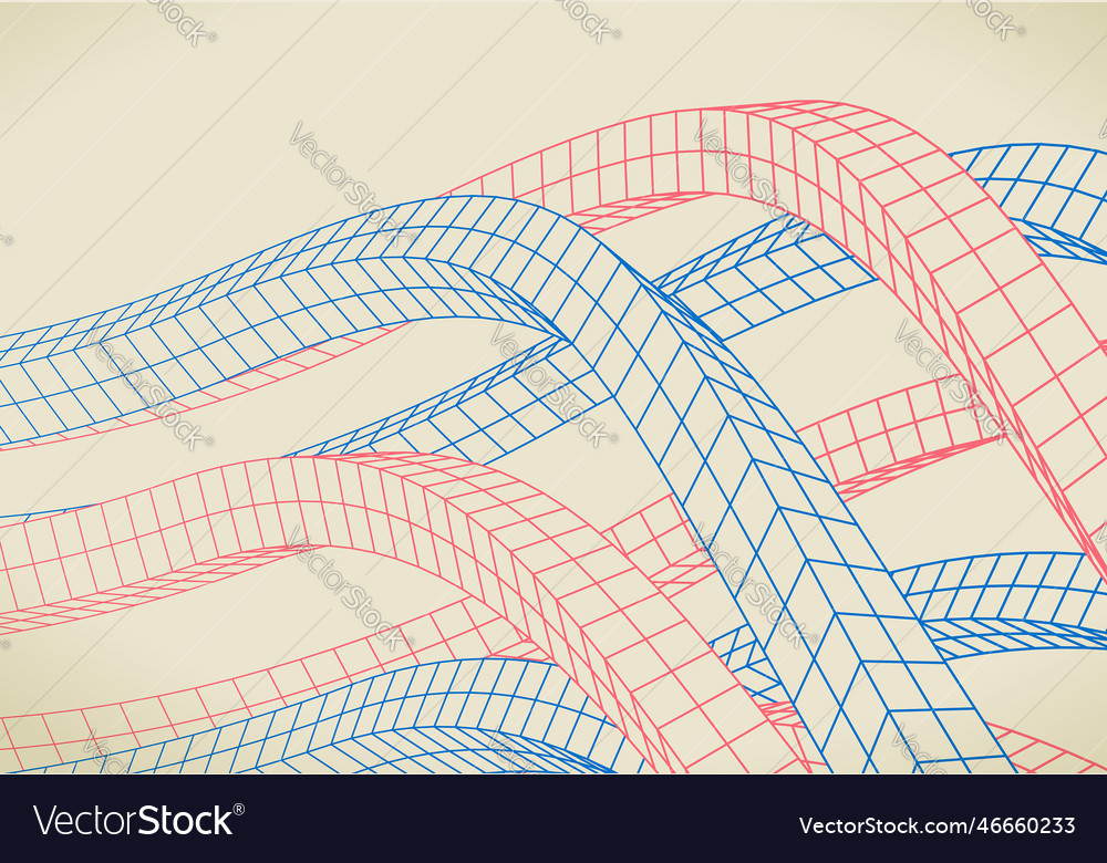 Abstract background with 3d grid lines waving Vector Image