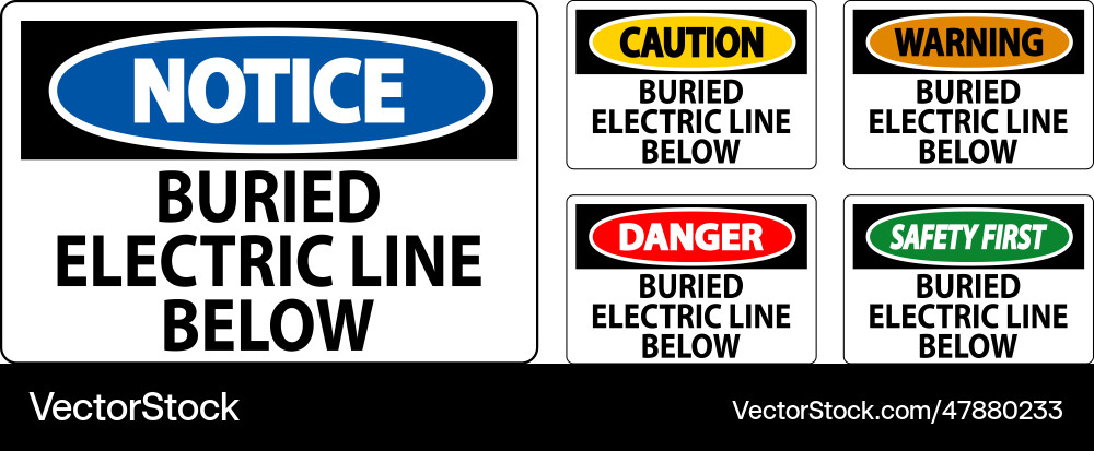 Caution sign buried electric line below on white Vector Image