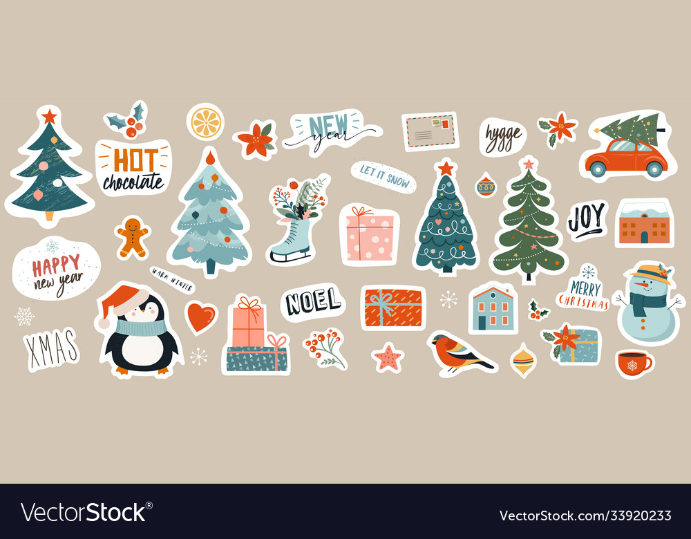 Collection christmas decorations holiday gifts Vector Image