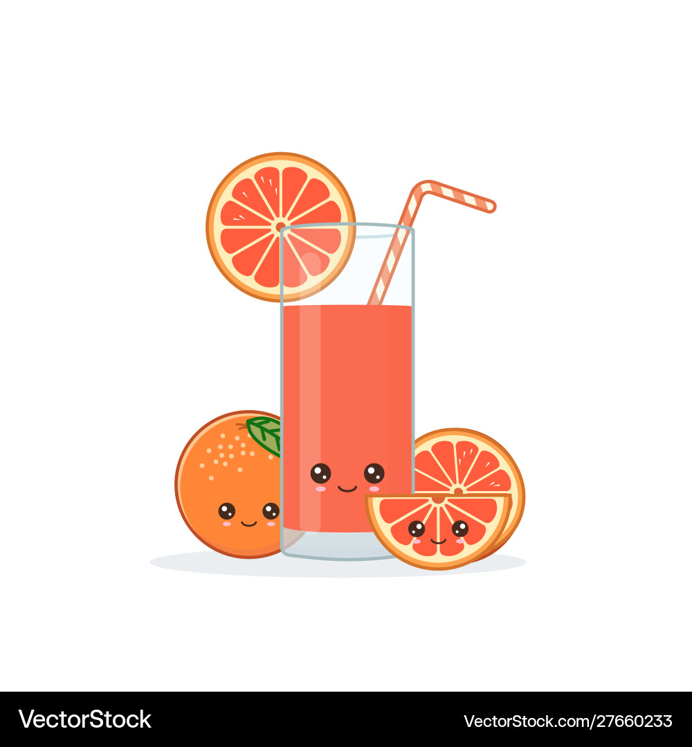Cute kawaii smiling cartoon grapefruit juice Vector Image