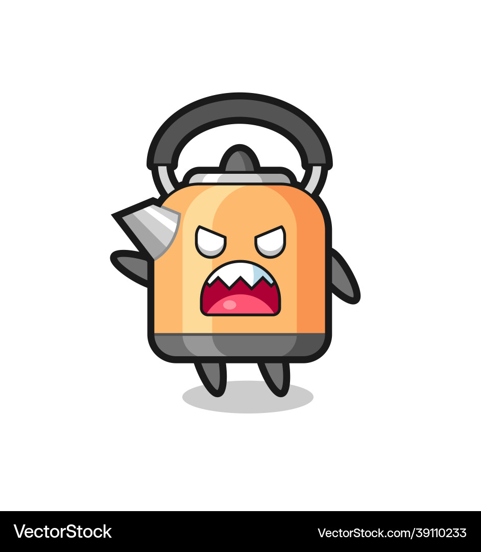 Cute kettle cartoon in a very angry pose Vector Image