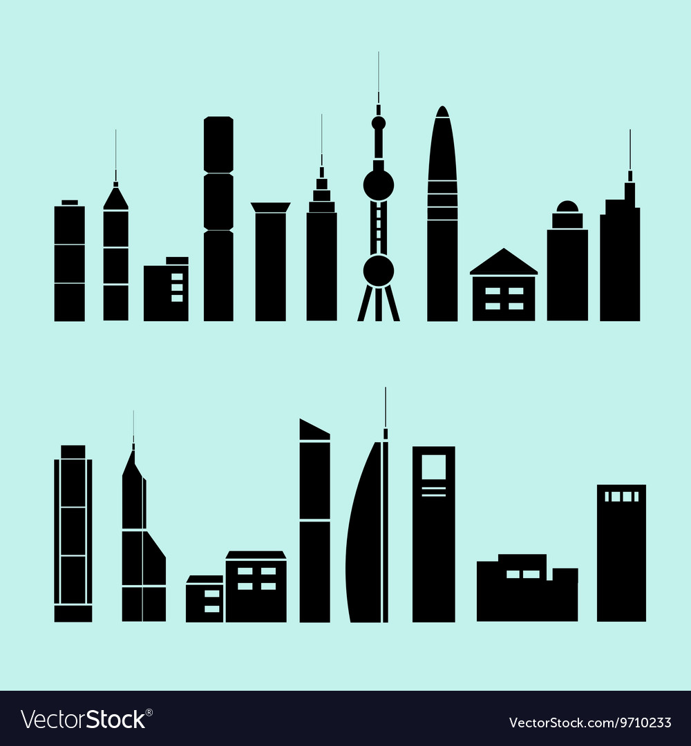 Different shapes of buildings icons flat style Vector Image