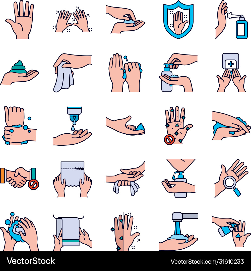 Paper tissues and handswashing icon set line Vector Image
