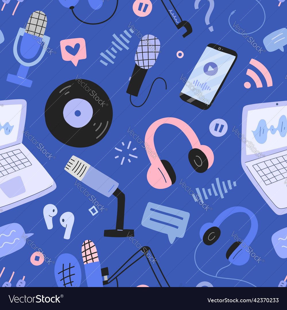 Podcast pattern seamless texture various Vector Image