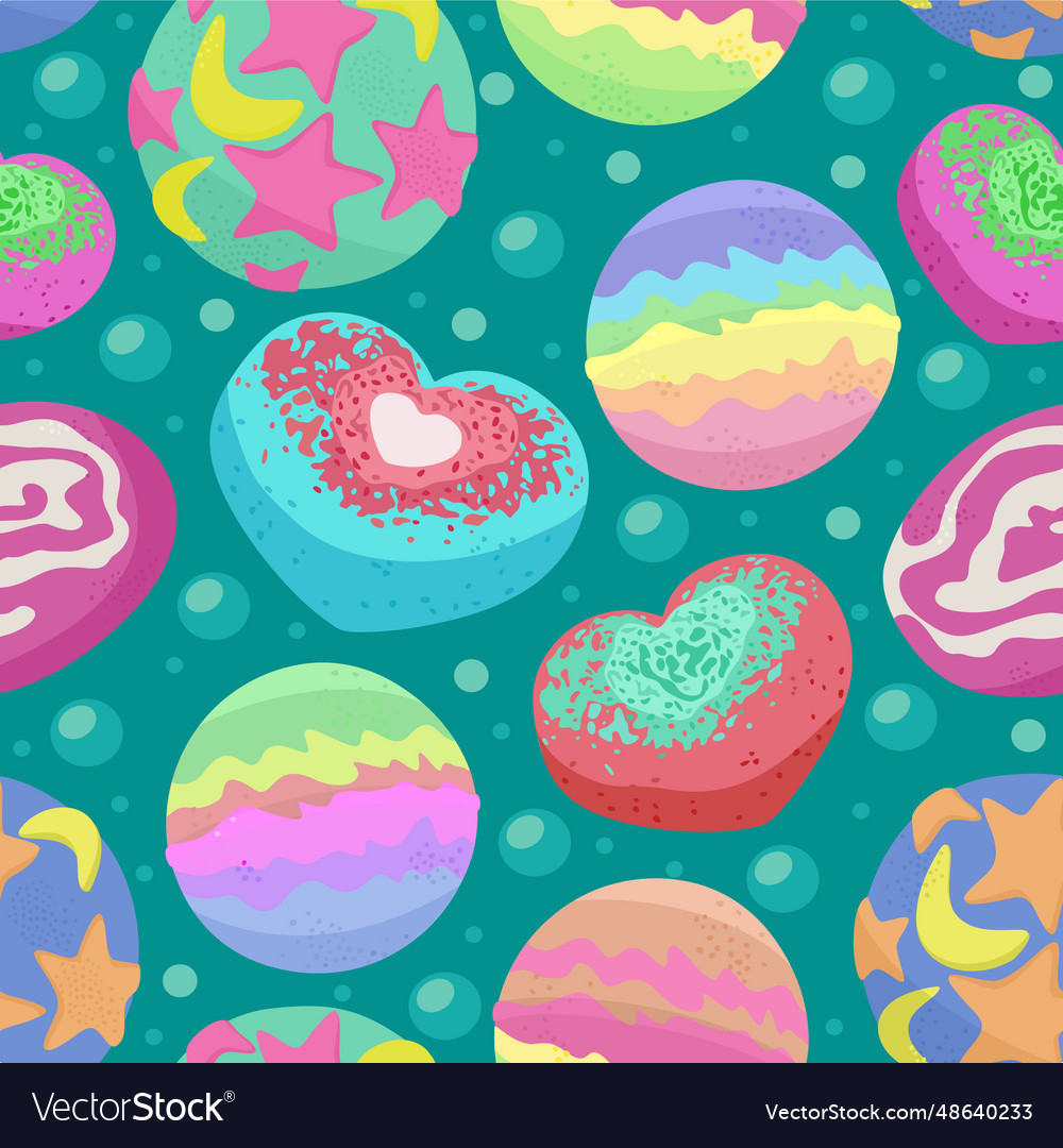 Seamless pattern with bath bombs and bubbles Vector Image