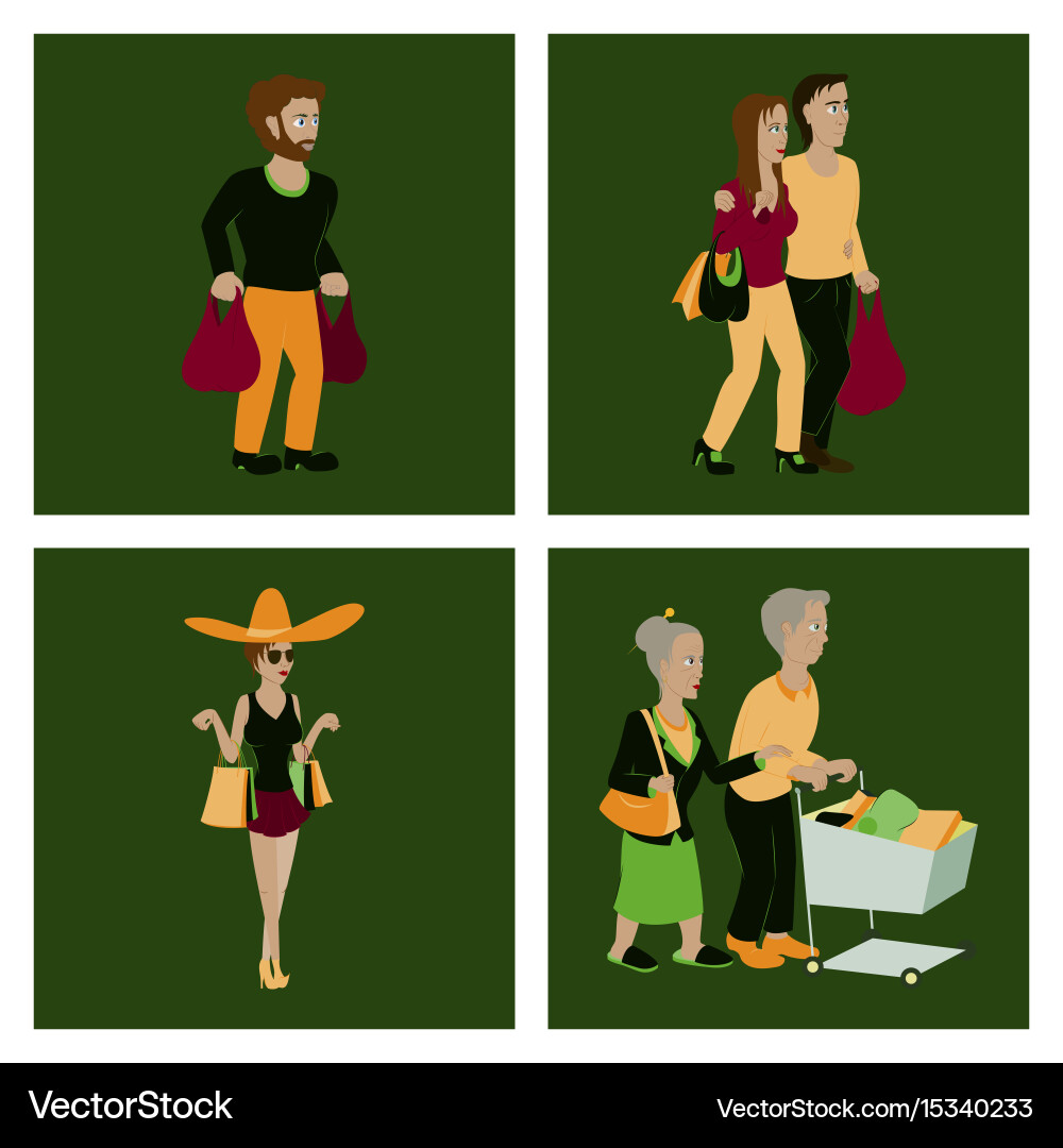 Set of people shopping Royalty Free Vector Image