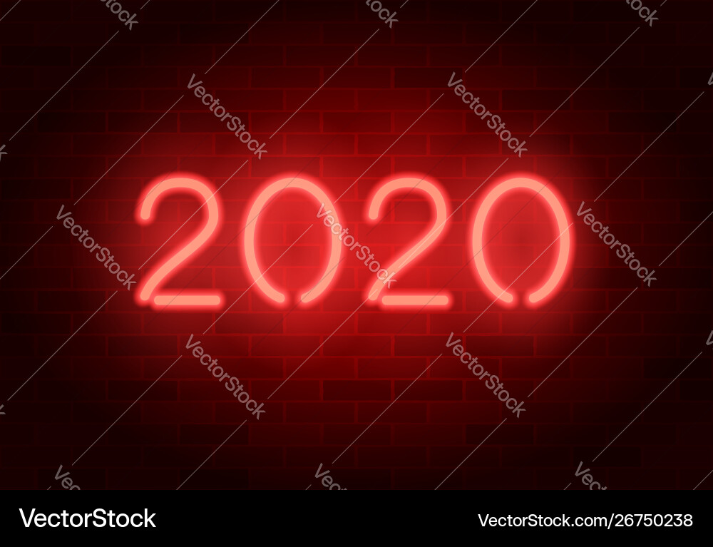 2020 neon signboard red realistic Royalty Free Vector Image