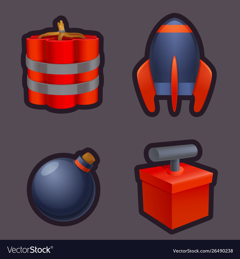 Bomb icons and explosives set game Royalty Free Vector Image