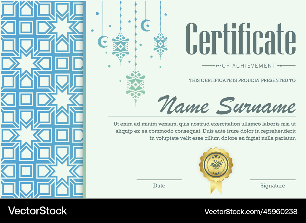 Colorful islamic ramadan award certificate Vector Image