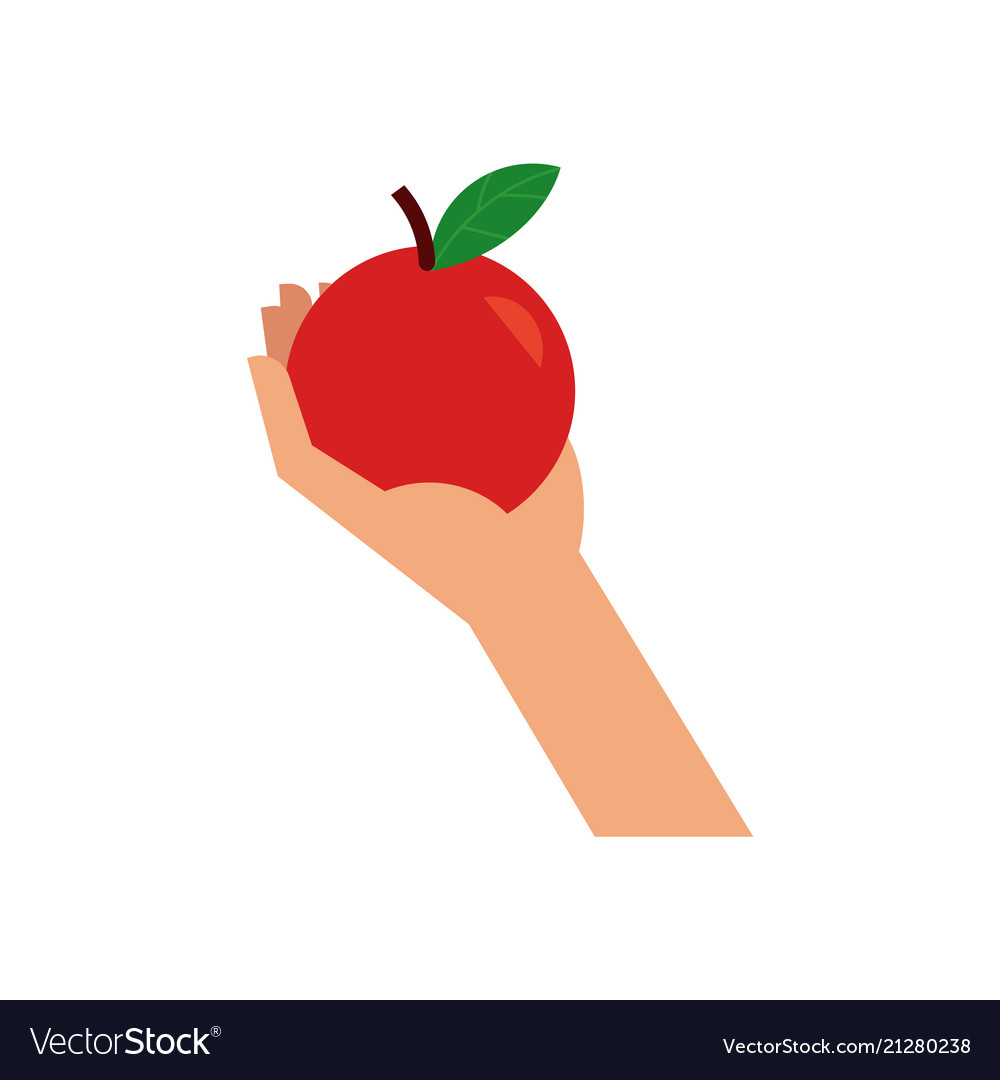 Hand holding red ripe apple with green leaf Vector Image