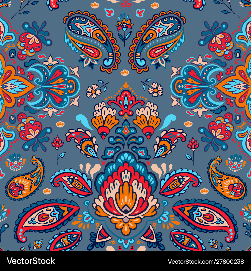 Indian colorful rug paisley ornament pattern Vector Image