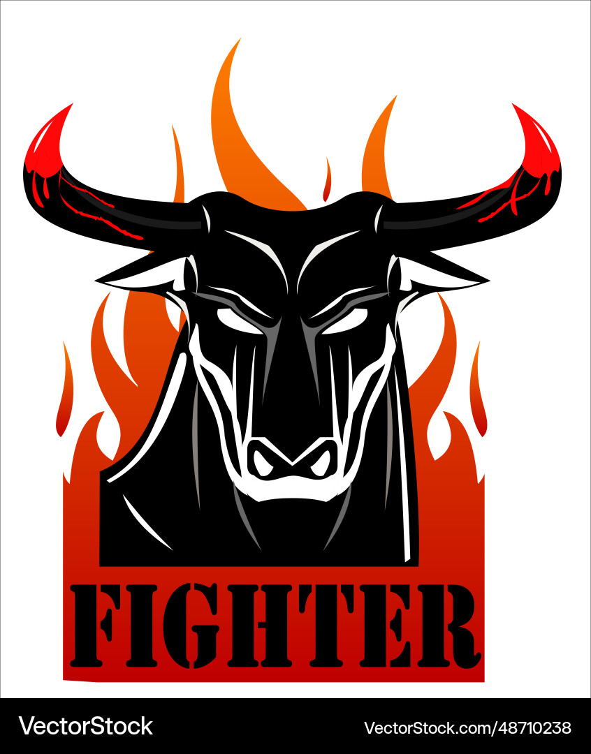 Raging black bull fighter over the fire Royalty Free Vector