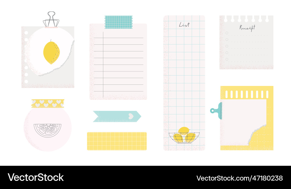 Set of cute various paper sticky notes schedule Vector Image