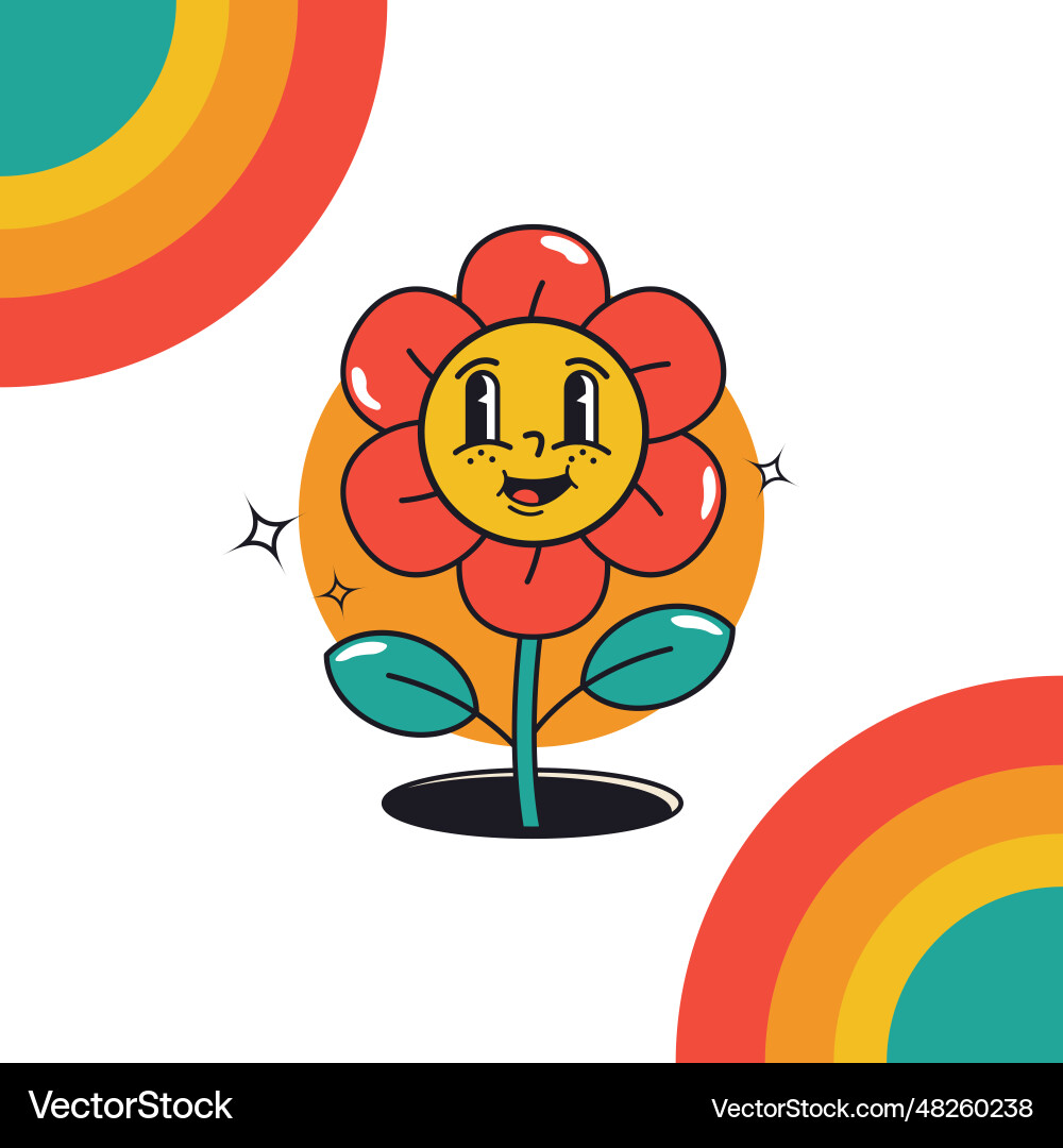 Smiling flower in retro groovy style Royalty Free Vector