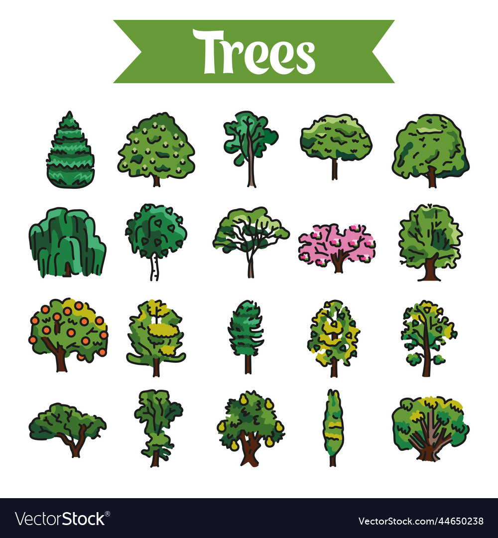 Trees line icons set isolated element Royalty Free Vector