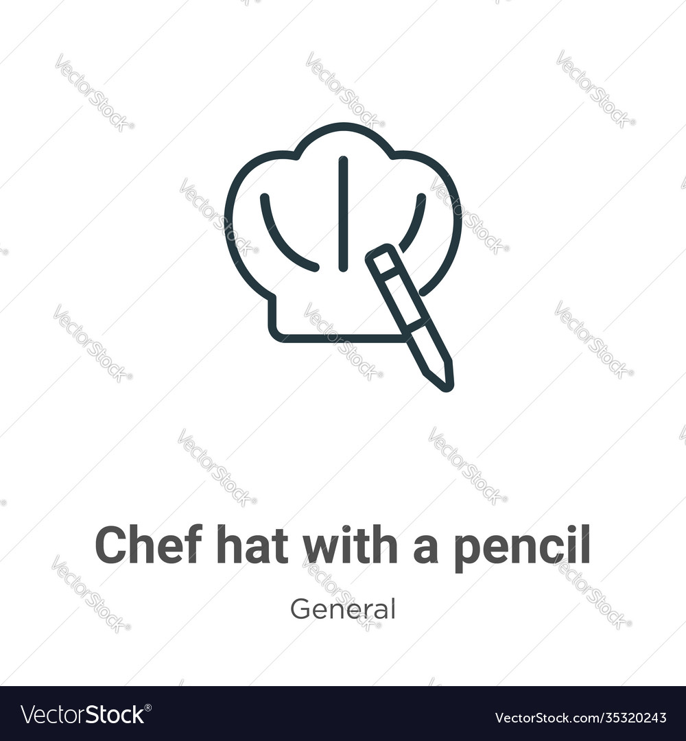 Chef hat with a pencil outline icon thin line Vector Image