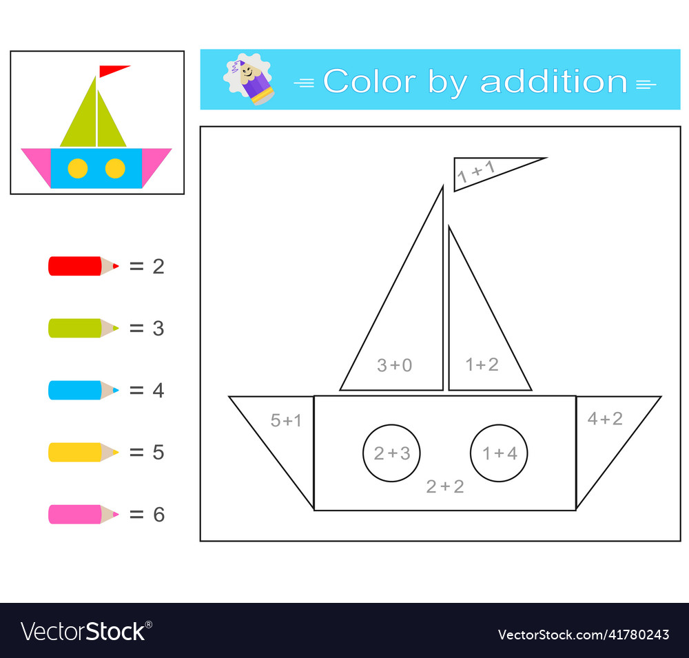 Color by addition math activity for kids Vector Image