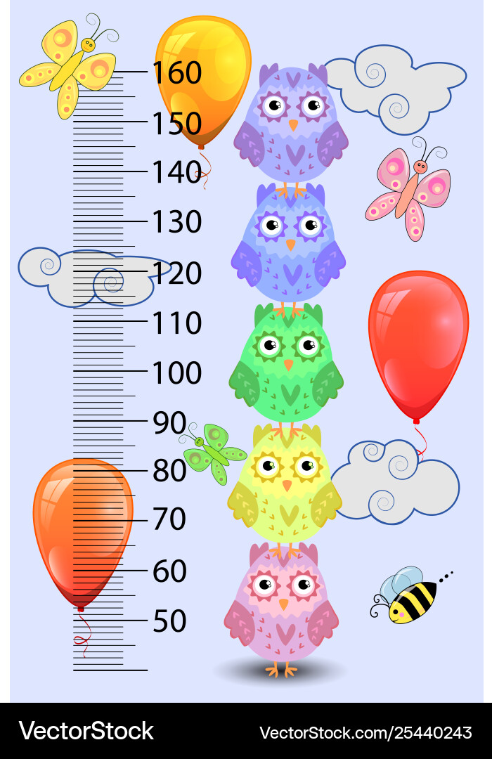 Kids height meter with cute owls funny Royalty Free Vector